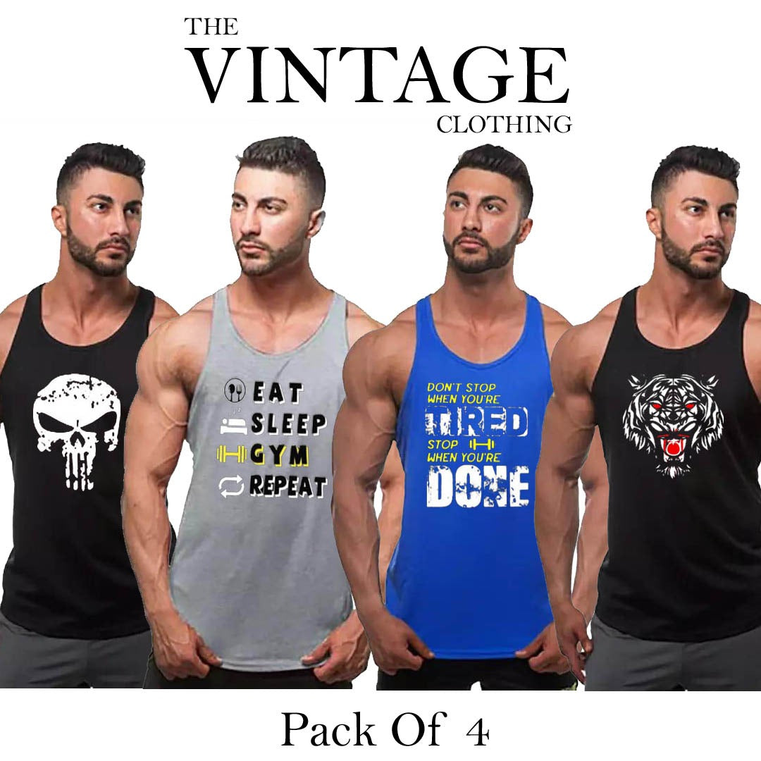 Pack of 4 Printed gym sando tanks 002 – Attire and Co